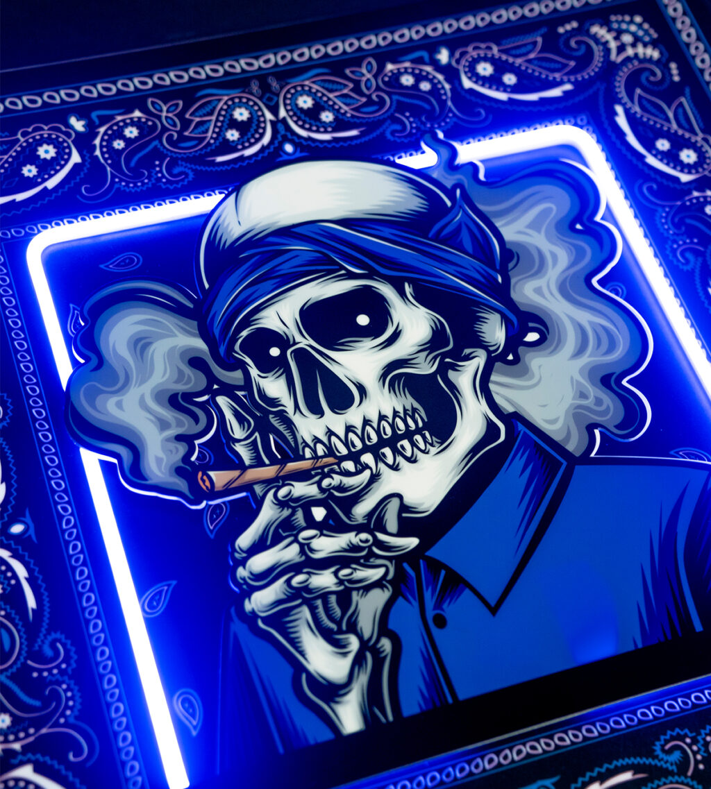 Blue Bandana Skull LED 20″x20″ – Acrylic Wall Art – Shirtsy – On Demand ...