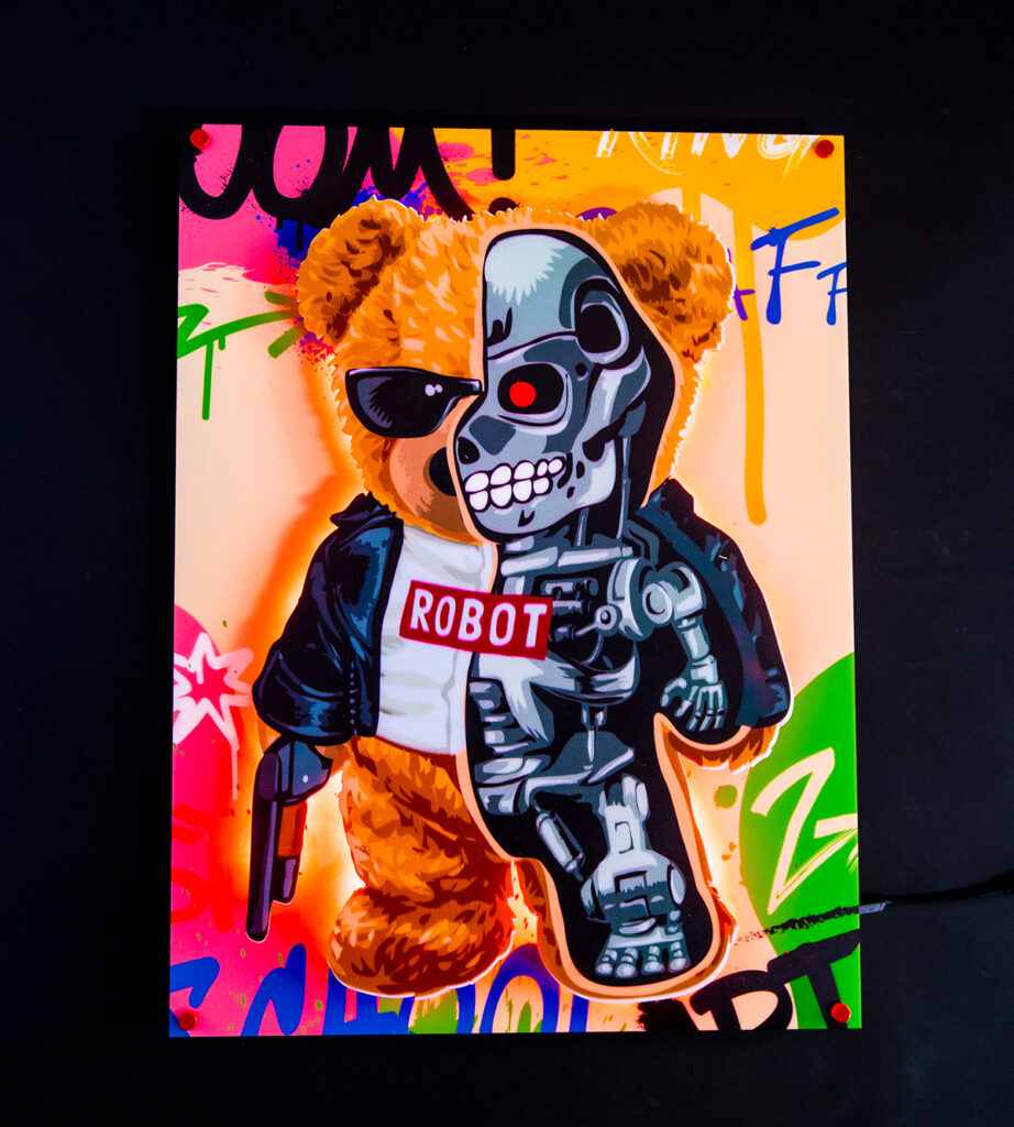 Terminator Teddy Robot LED – Acrylic Wall Art – Shirtsy – On Demand Tee ...