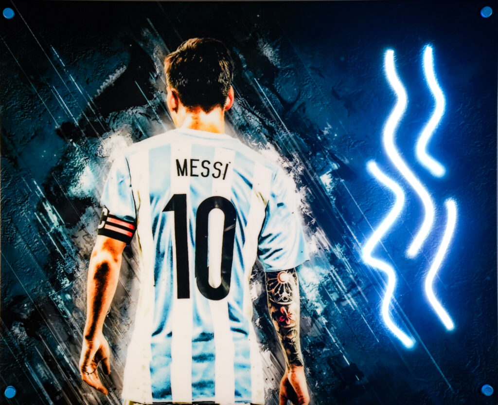 Blue and White Messi LED Fan Art – Shirtsy – On Demand Tee Printing