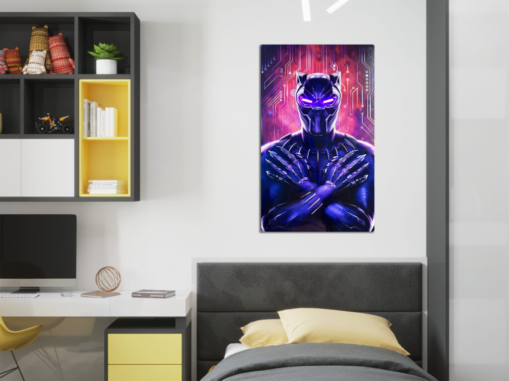 Purple Eyes Black Panther LED Fan Art – Shirtsy – On Demand Tee Printing